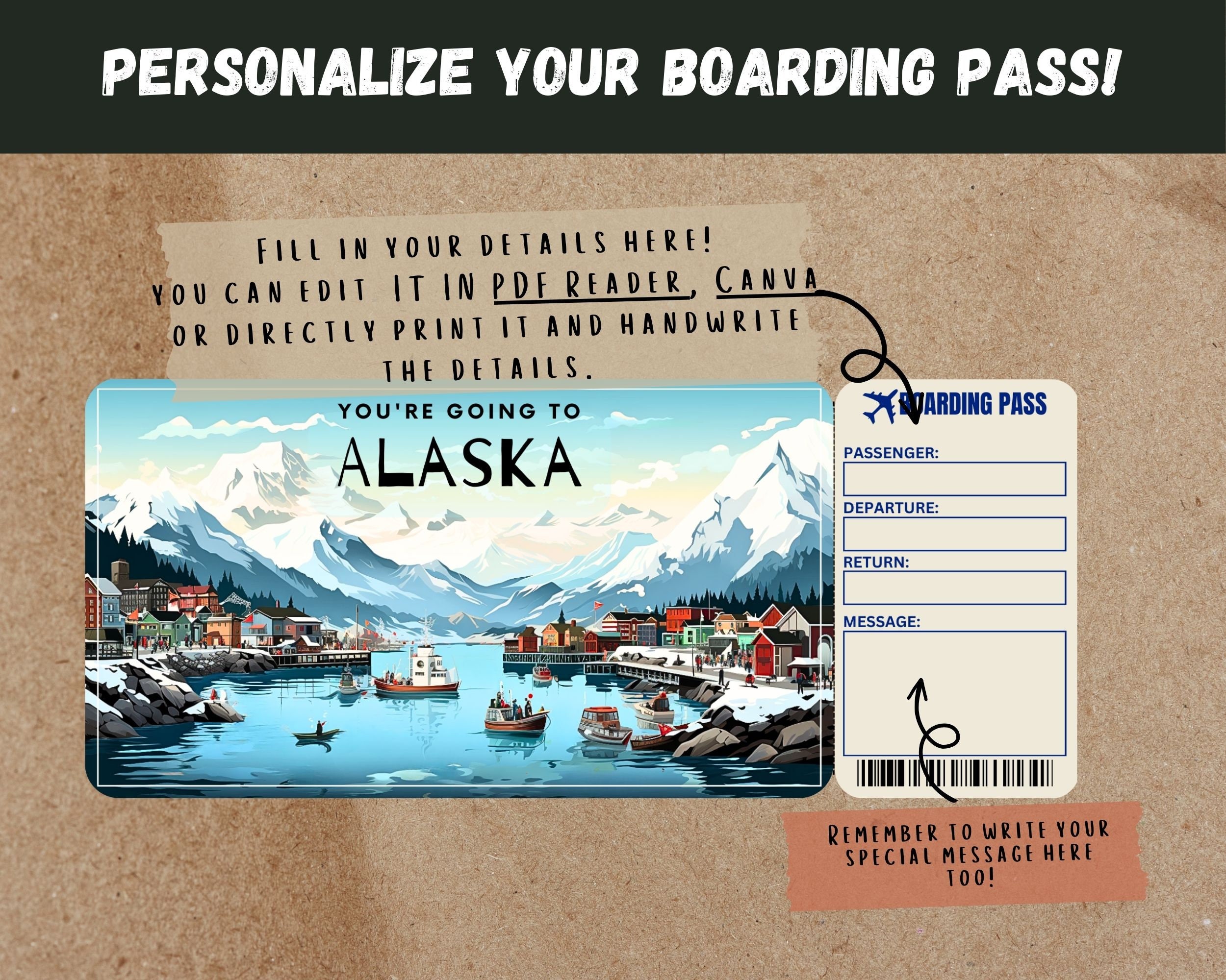 Alaska USA Trip Surprise Gift Ticket You're Going to ALASKA Printable ...