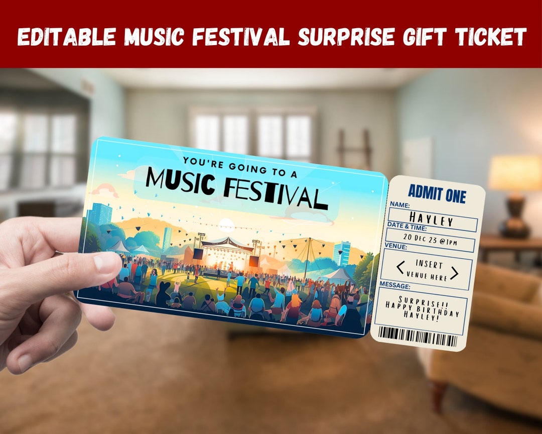 Music Festival Surprise Gift Ticket: Editable Printable Pass (digital ...