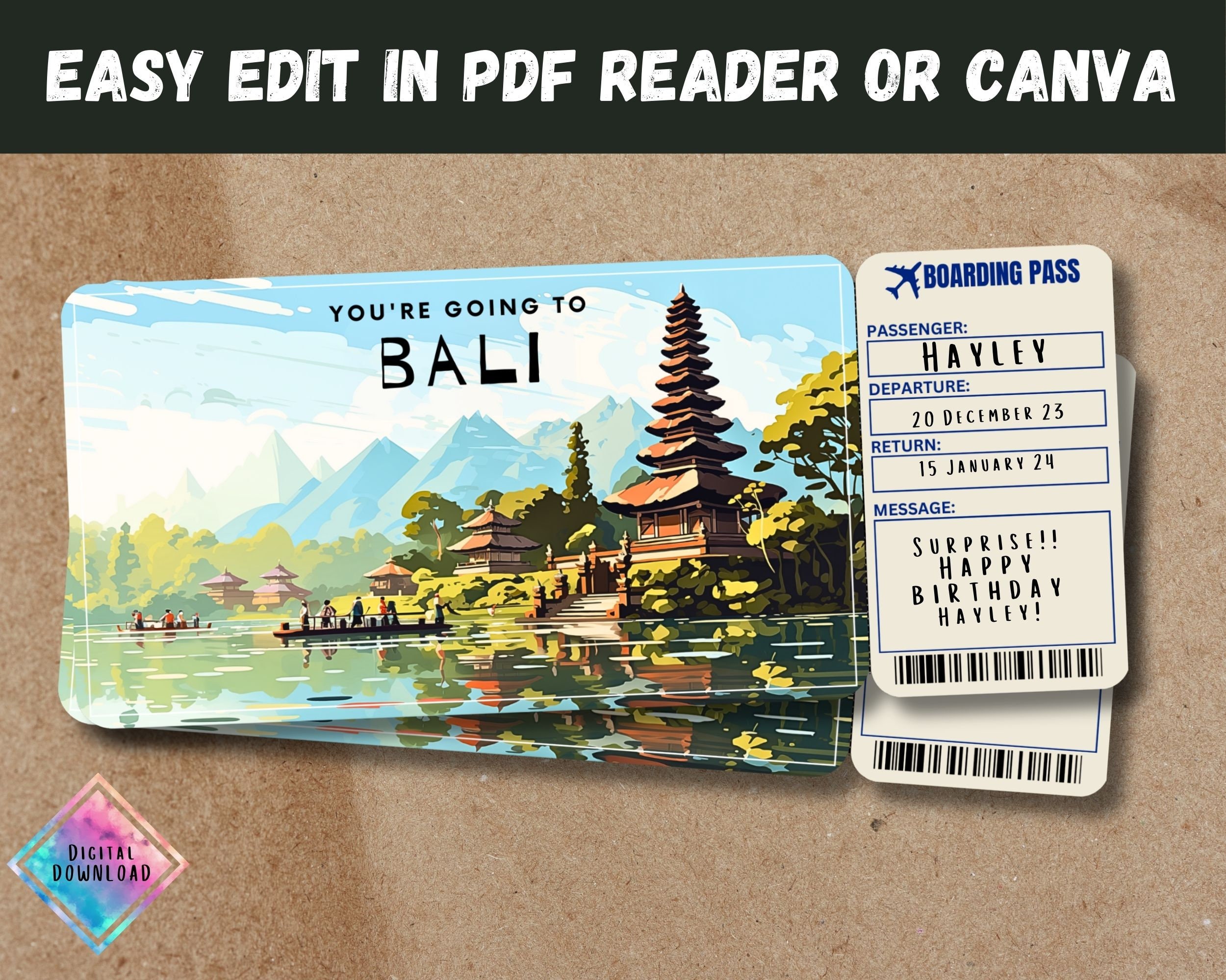 Bali, Indonesia Trip Surprise Gift Ticket You're Going to BALI ...