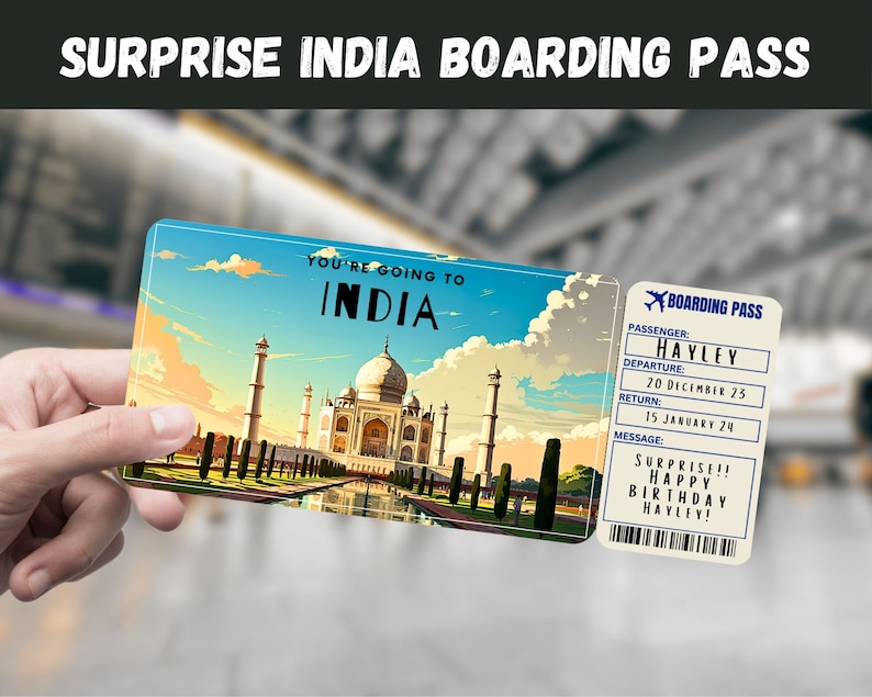India Trip Surprise Boarding Pass Ticket: Editable Travel Gift (digital ...