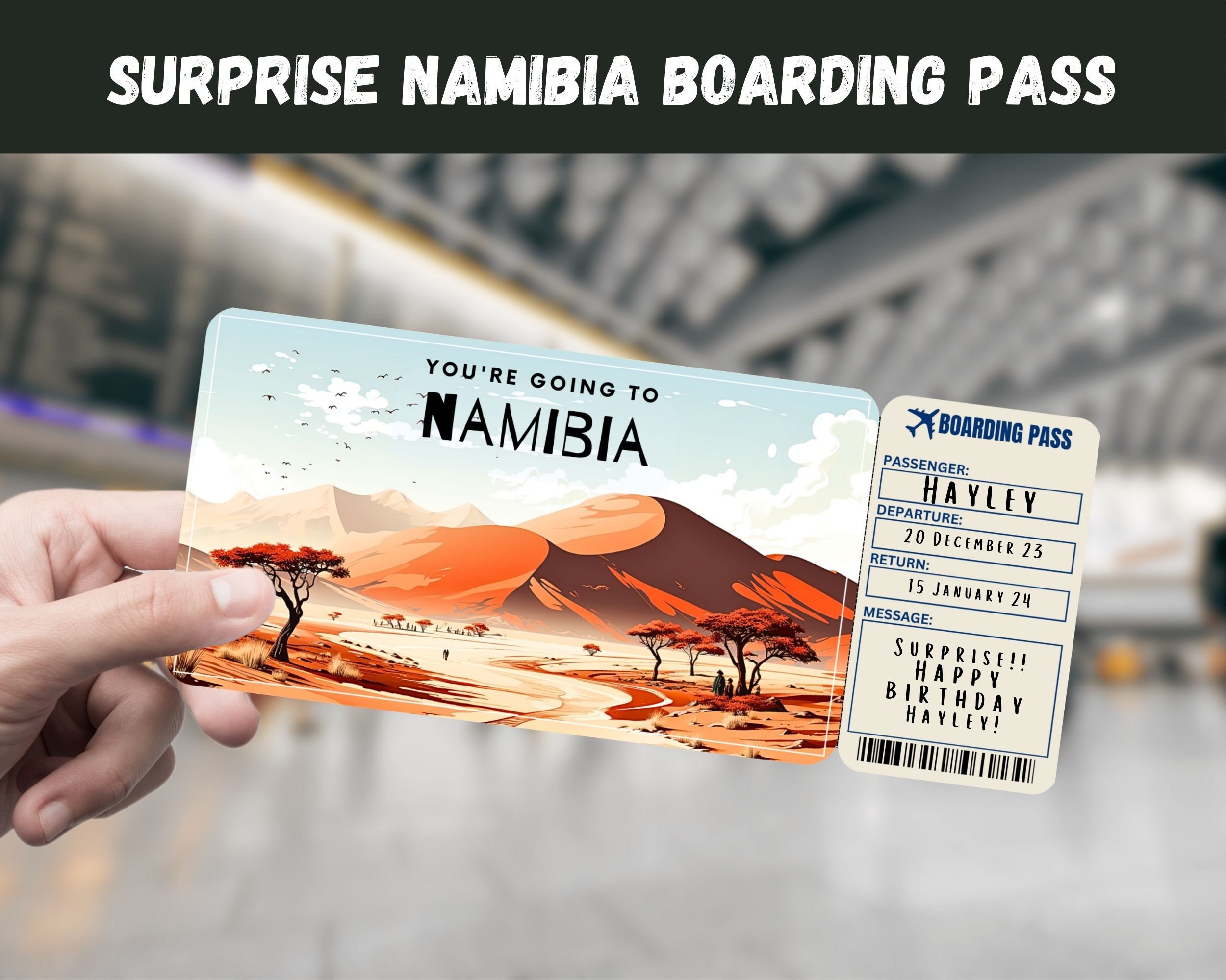 Namibia Trip Surprise Gift Ticket You're Going to NAMIBIA Printable ...