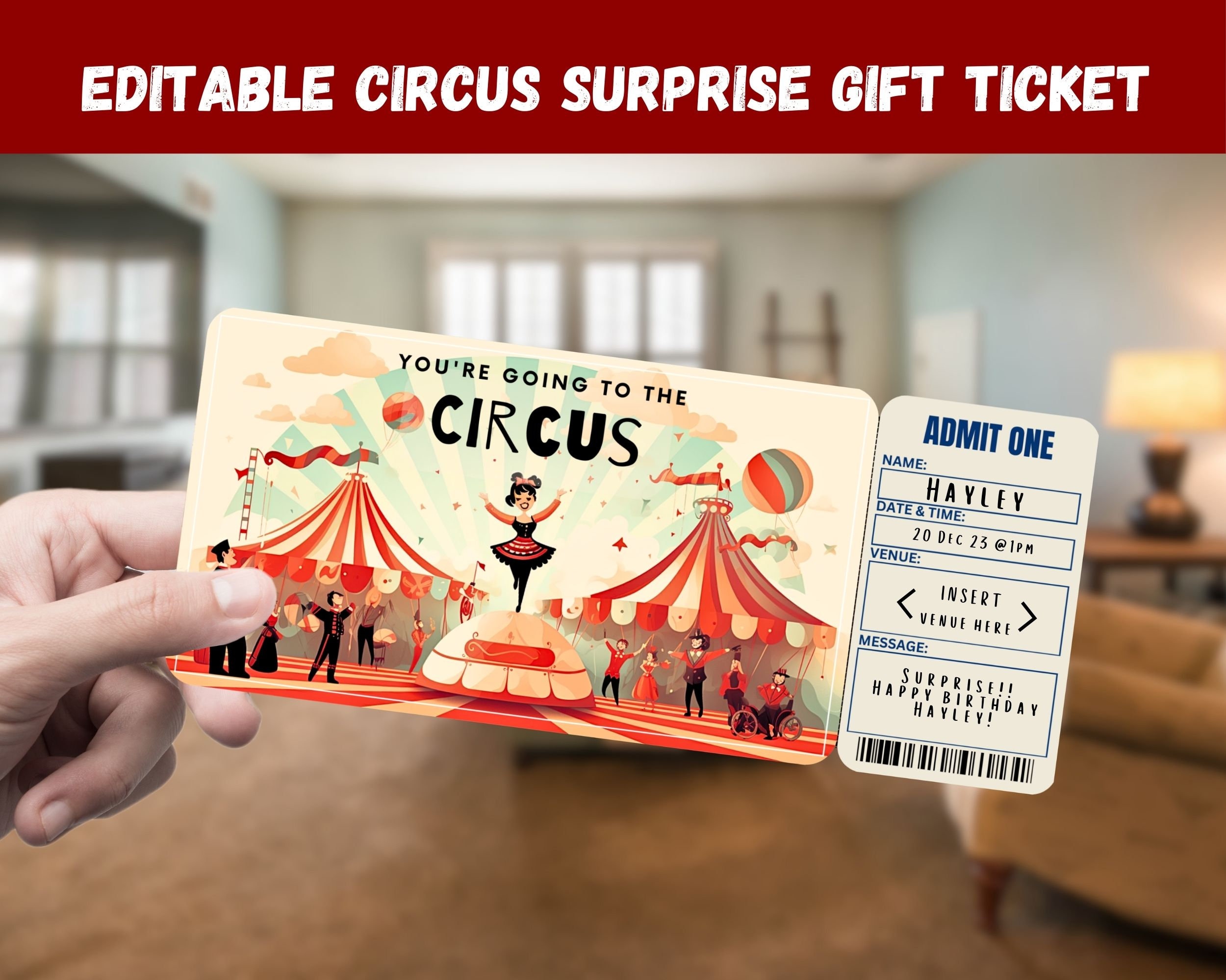 Circus Surprise Gift Ticket You're Going to the CIRCUS Printable, Pass ...