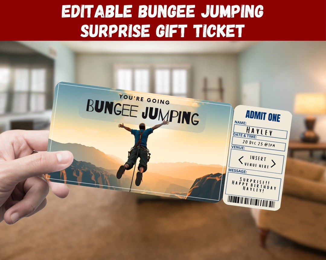 Bungee Jumping Surprise Gift Ticket: Editable Printable Pass (instant ...