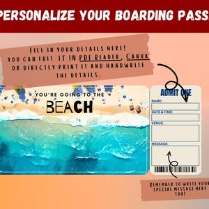 Beach Trip Surprise Gift Ticket: Printable Travel Invitation (editable ...