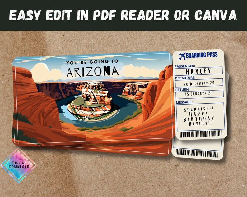 Arizona USA Trip Surprise Gift Ticket You're Going to - Etsy