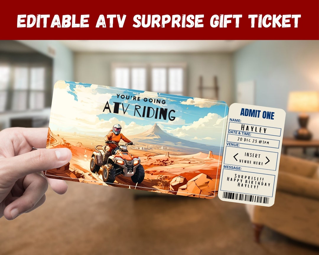ATV Riding Surprise Gift Ticket: Editable Printable Pass (digital ...