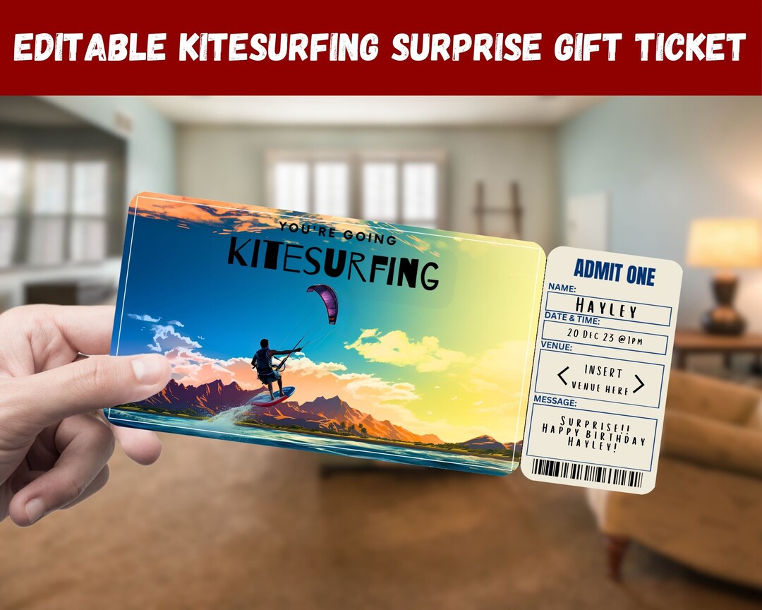 Kitesurfing Surprise Gift Ticket - You’re Going KITESURFING - Printable ...