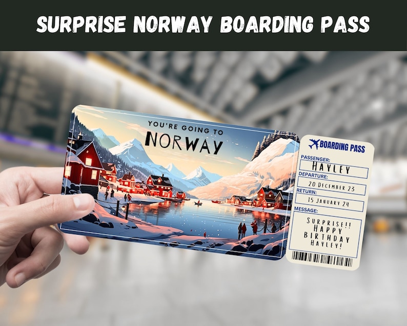 Surprise Norway Trip Ticket: Editable Boarding Pass (digital Download ...