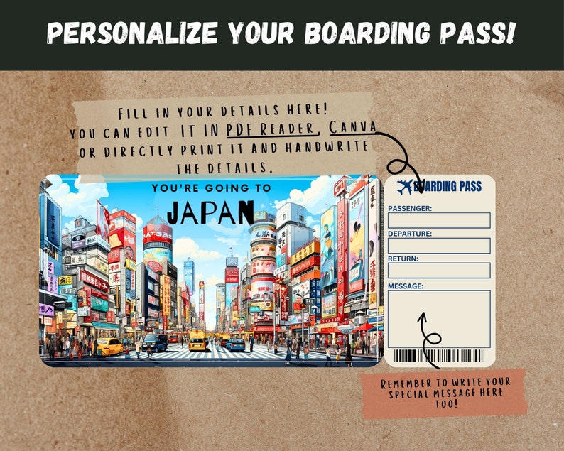 Japan Trip Surprise Ticket: Editable Boarding Pass (digital Download ...