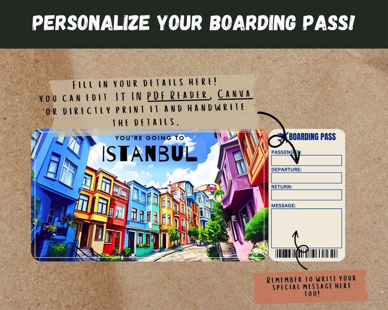 Istanbul Trip Surprise Gift Ticket: Editable Boarding Pass (printable ...