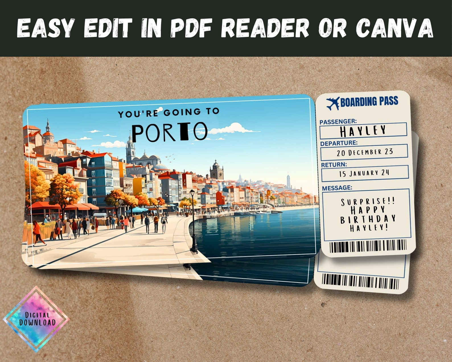 Porto Trip Surprise Ticket: Editable Boarding Pass (instant Download ...