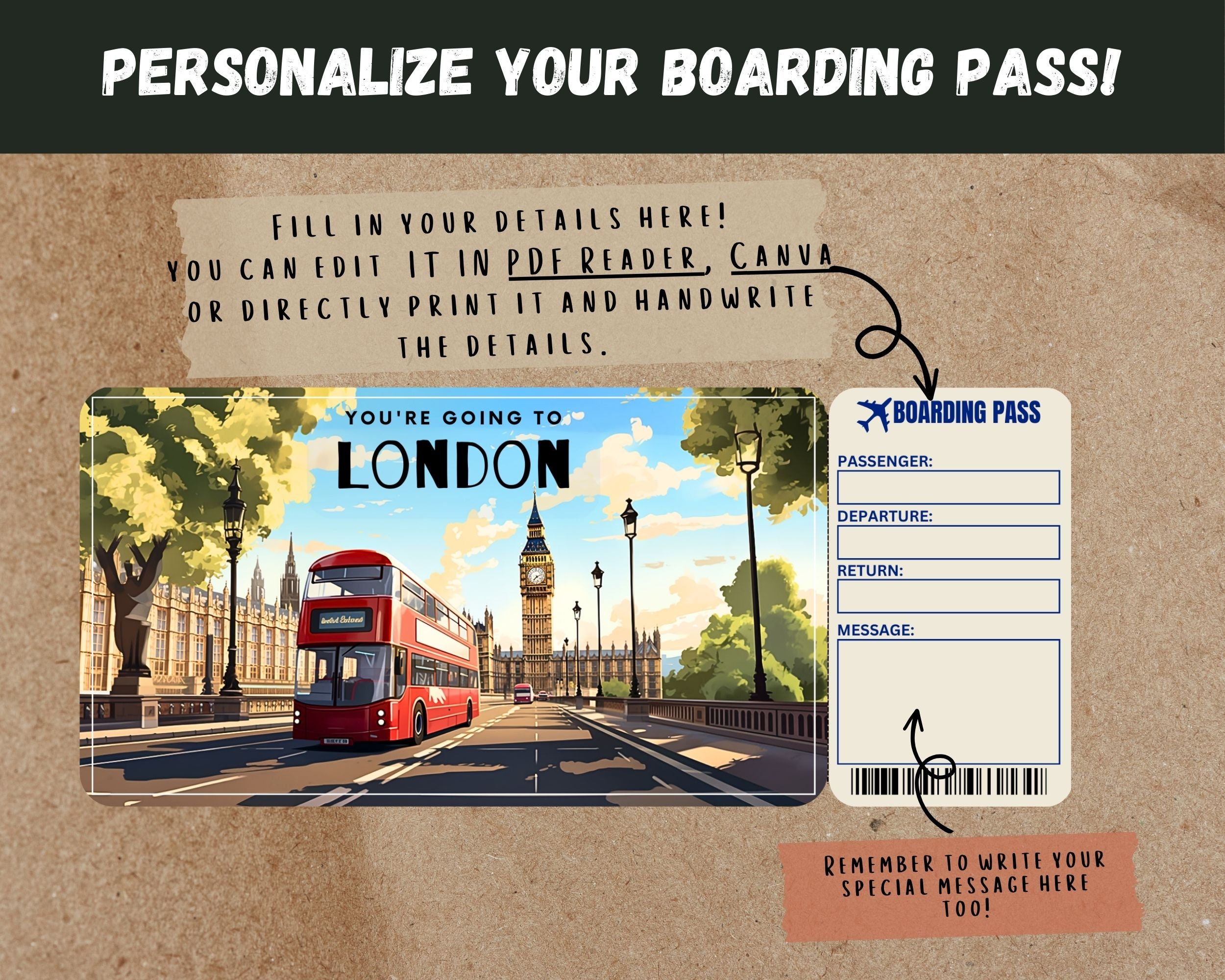 London, England Trip Surprise Gift Ticket You're Going to LONDON ...