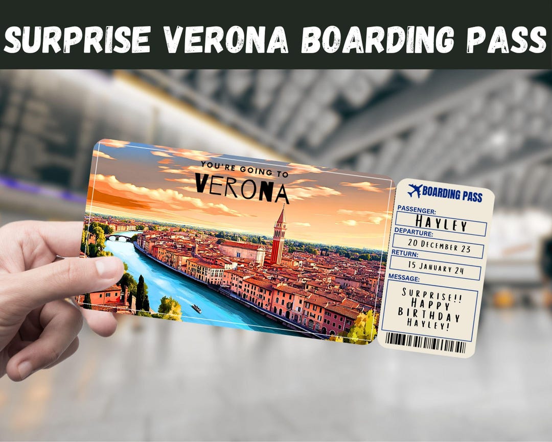 Verona Italy Trip Surprise Gift Ticket: Editable Boarding Pass ...