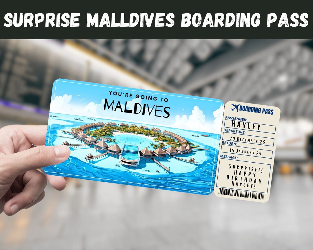 Maldives Trip Surprise Gift Ticket: Editable Boarding Pass (digital ...