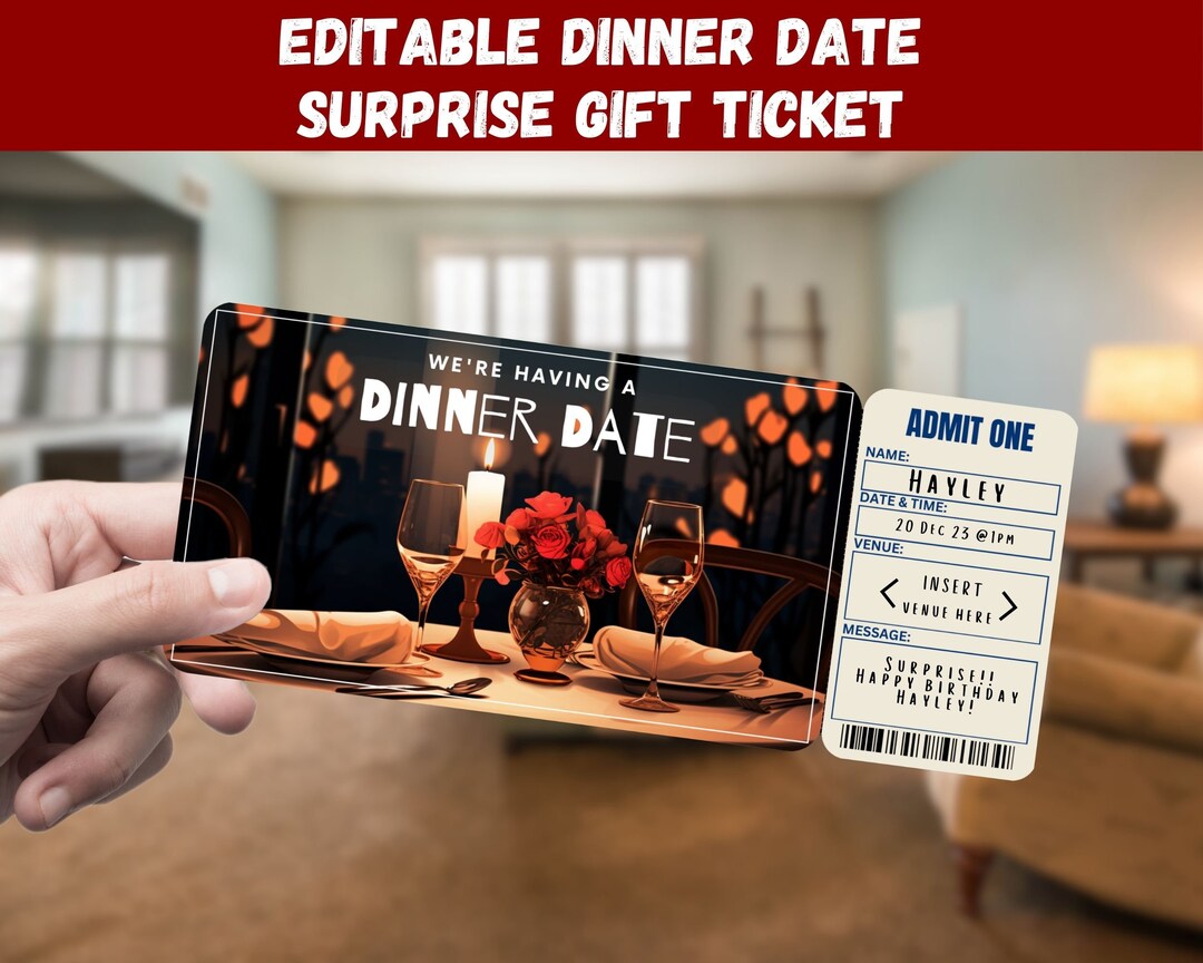 Editable Dinner Date Surprise Gift Ticket (printable) - Etsy