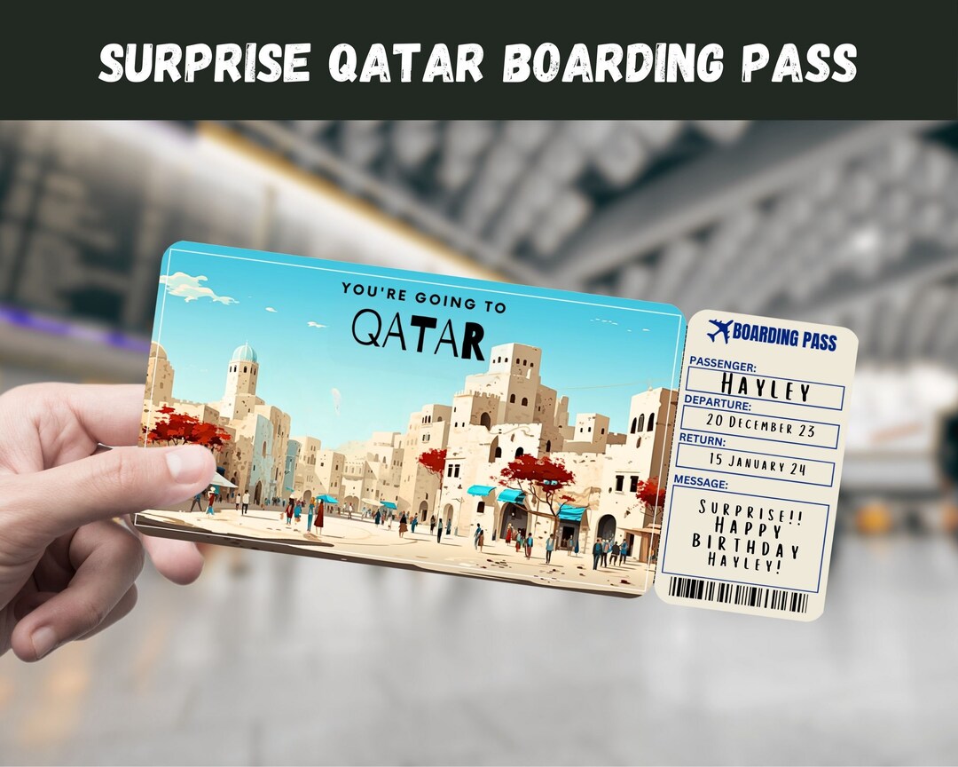 Qatar Trip Surprise Gift Ticket You're Going to QATAR Printable, Flight ...