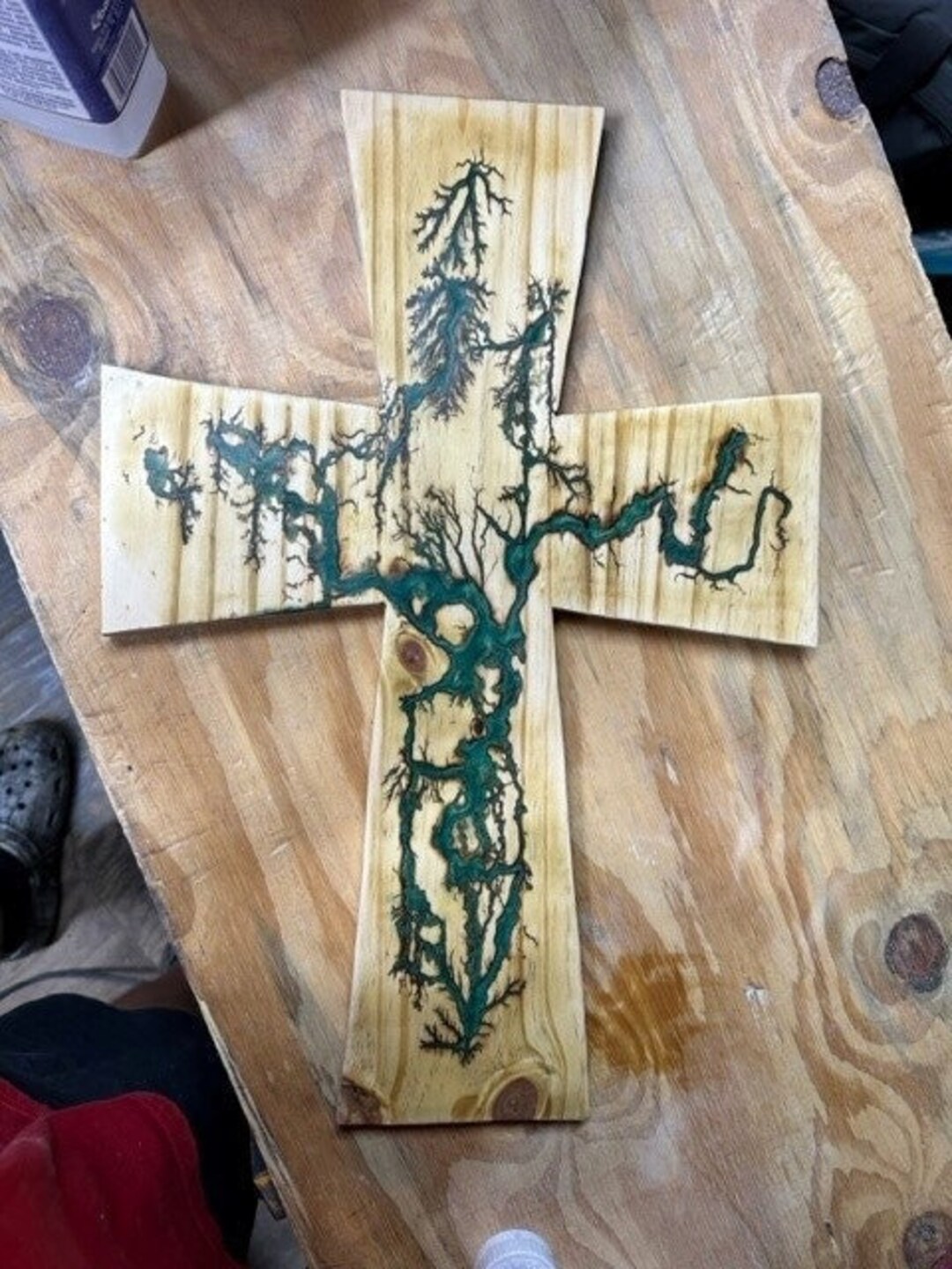 Wooden Fractal Burned Cross With Epoxy - Etsy