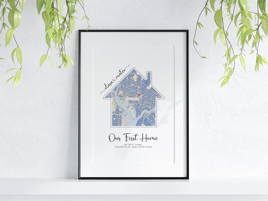 Custom Home Map Print, Wedding Gift for Couple, First Home Gift for Her ...