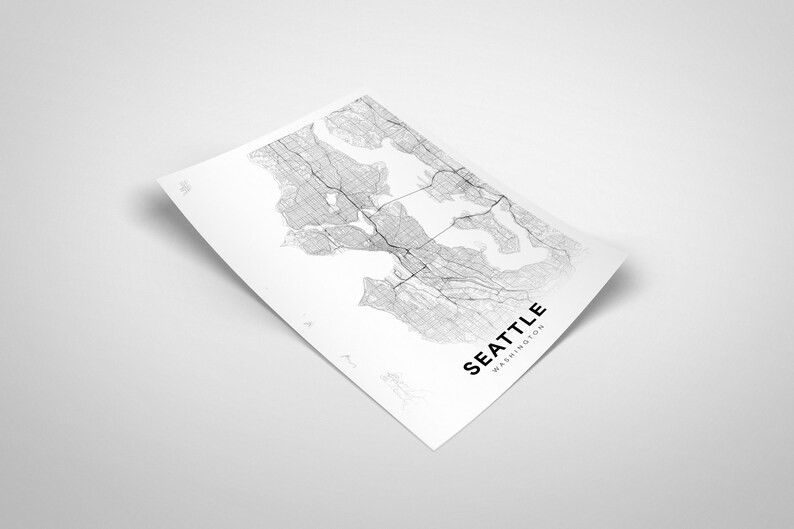 Seattle WA City Map, Seattle Street Map, Washington USA Map Poster ...