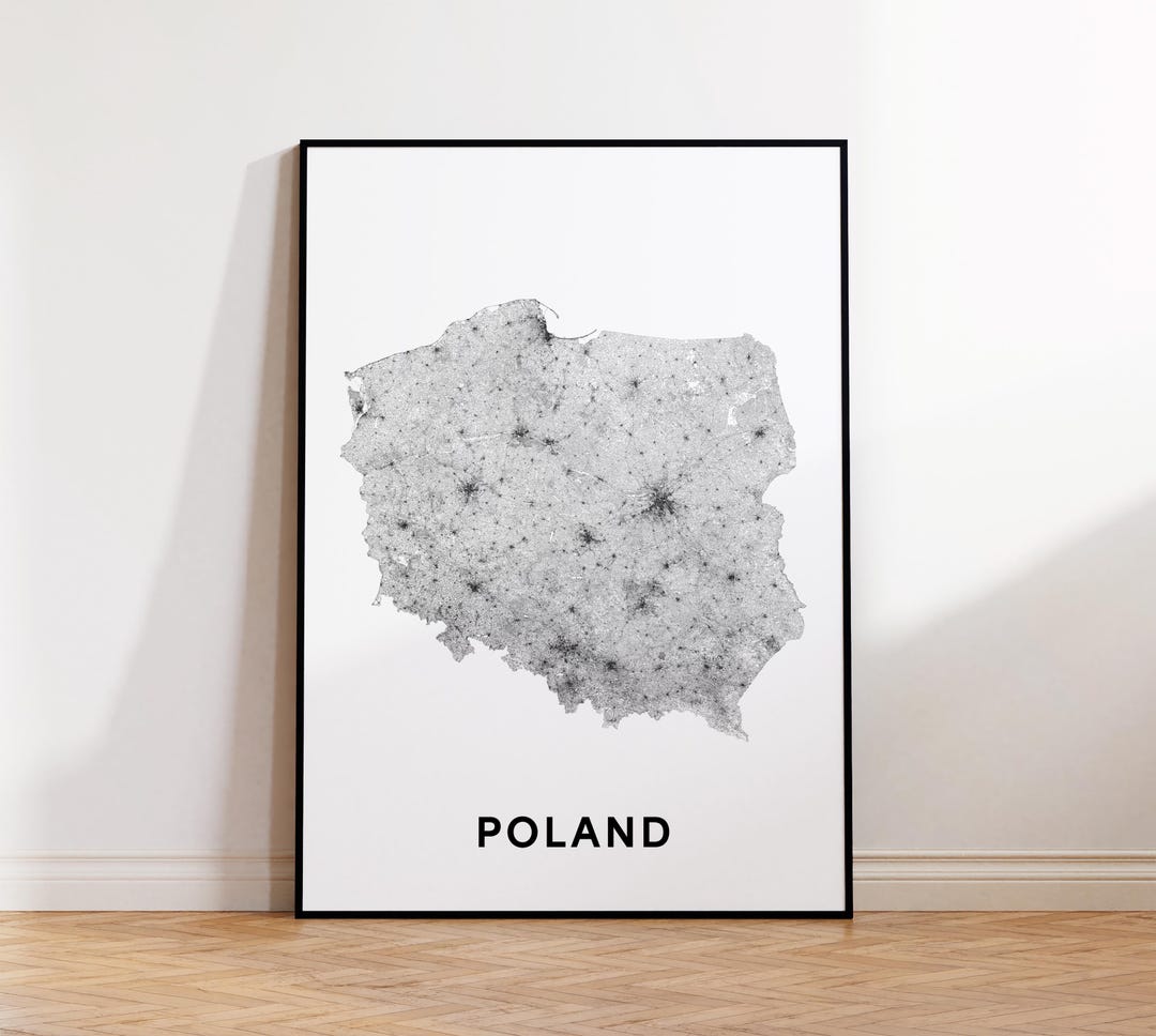Poland Map Print, Poland Street Map Art, Poland Country Map Poster ...
