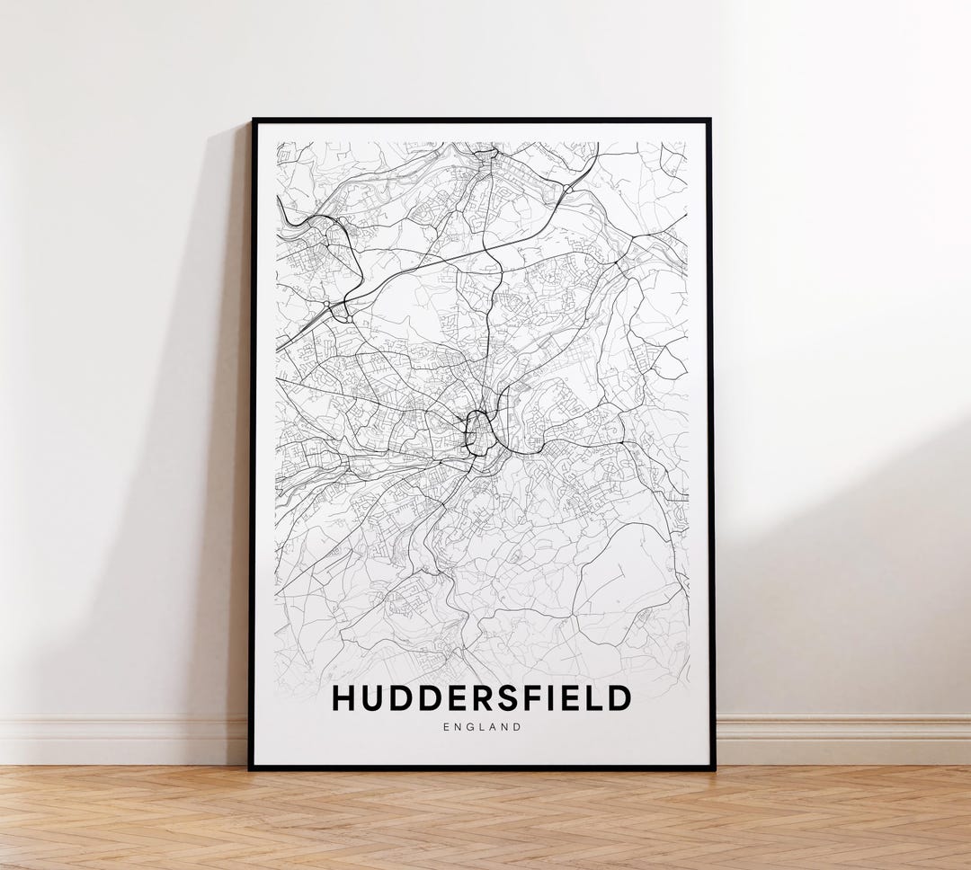 Huddersfield City Map, Huddersfield Map Print, Huddersfield UK ...