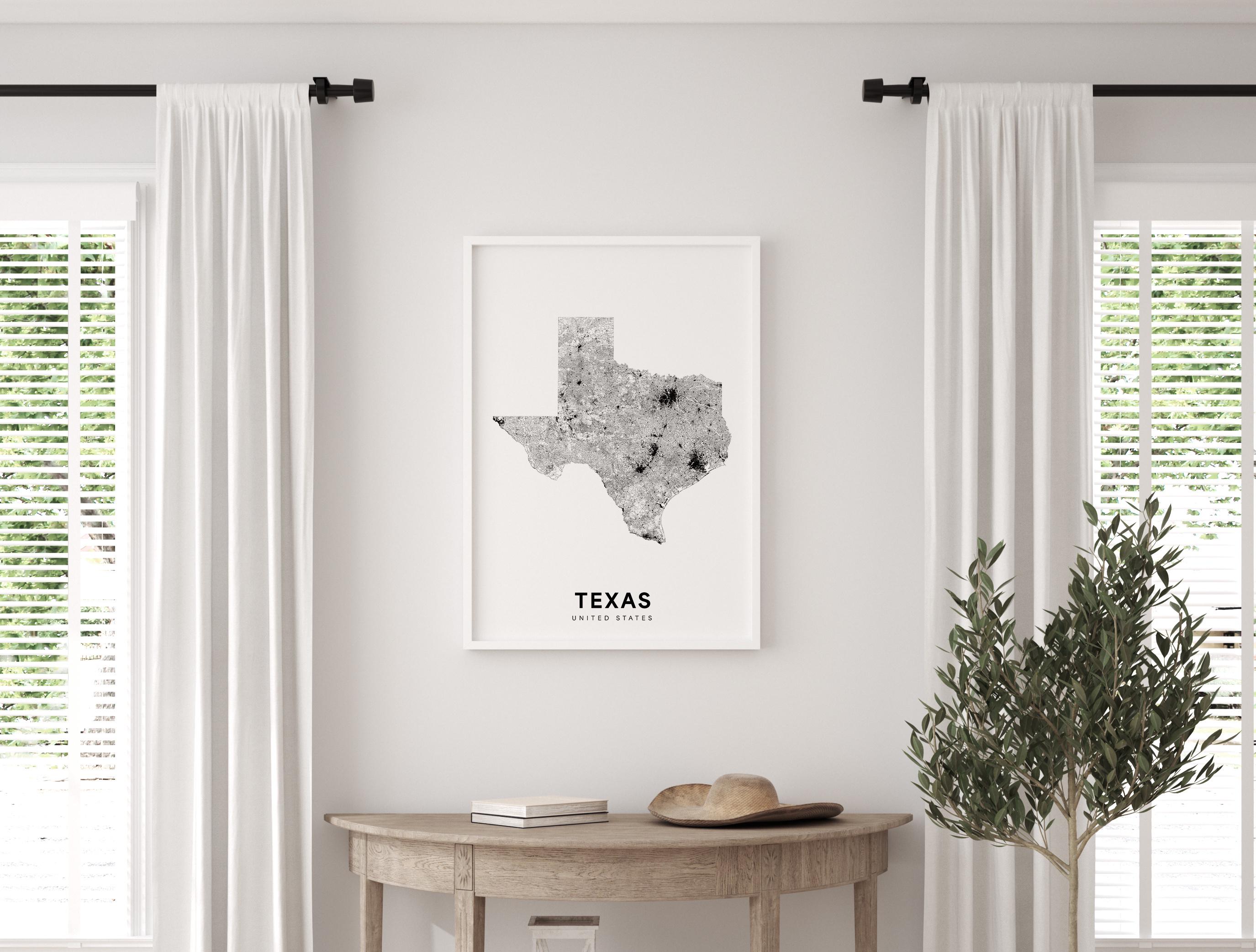 Texas Map Print, Texas State Map, Minimalist TX USA State Map Print Art ...