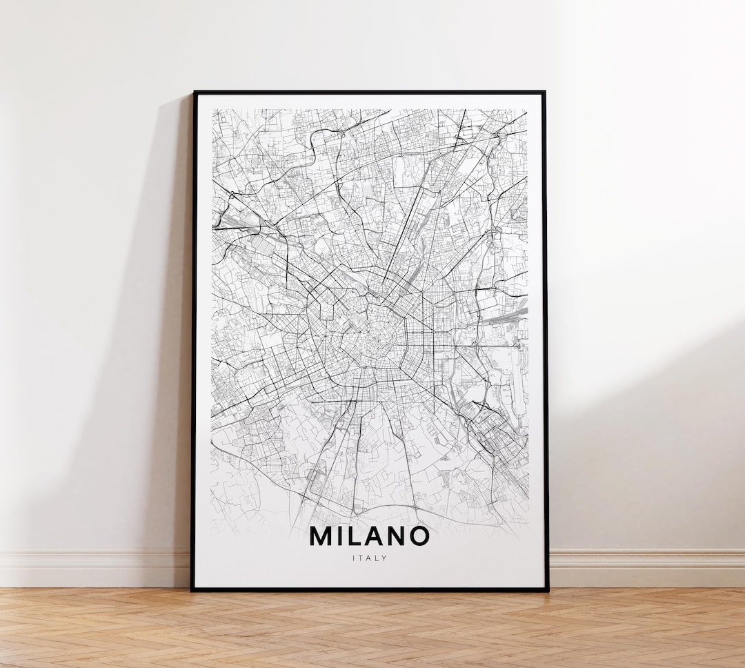 Milan City Map, Milano Street Map, Milan Italy Modern Map Print, Mappa ...