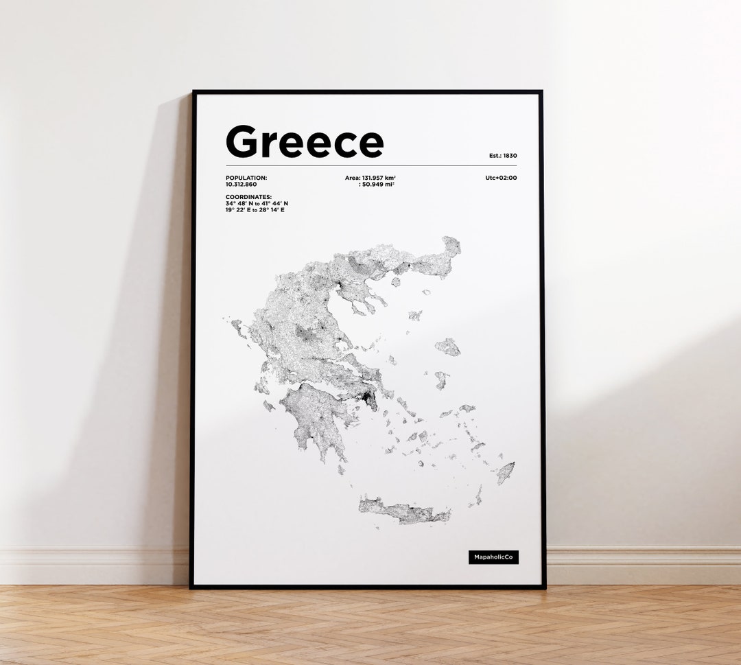Greece Map Art, Greece Wall Art Print, χάρτης της Ελλάδας, Europe Map ...