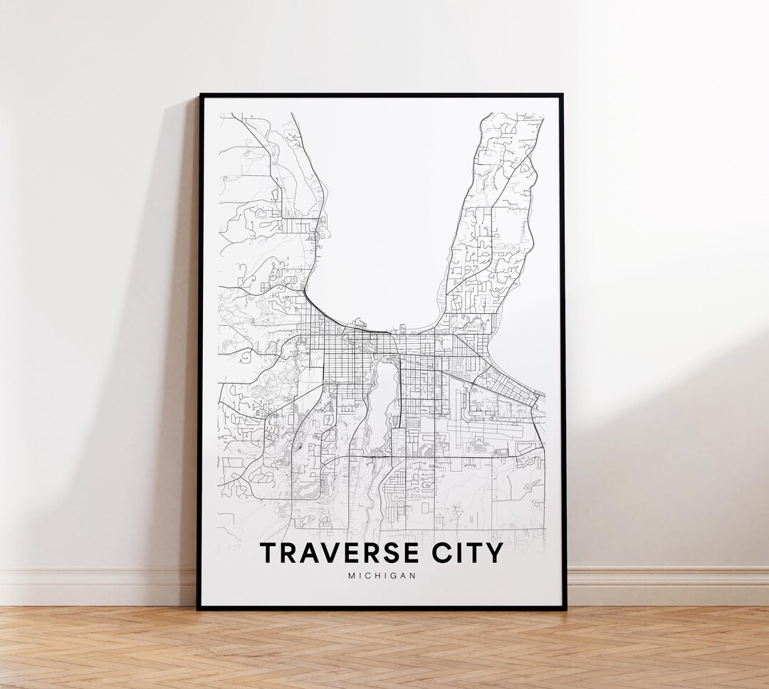 Traverse City Map Print, Traverse City Street Map Poster, Michigan Map ...