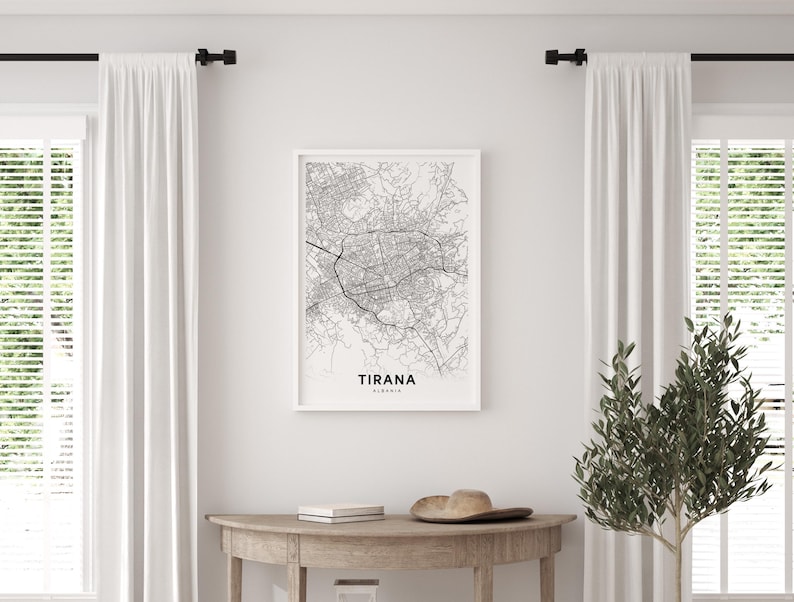 Tirana City Map, Tirana Street Map, Tirana Albania Modern Map Print ...