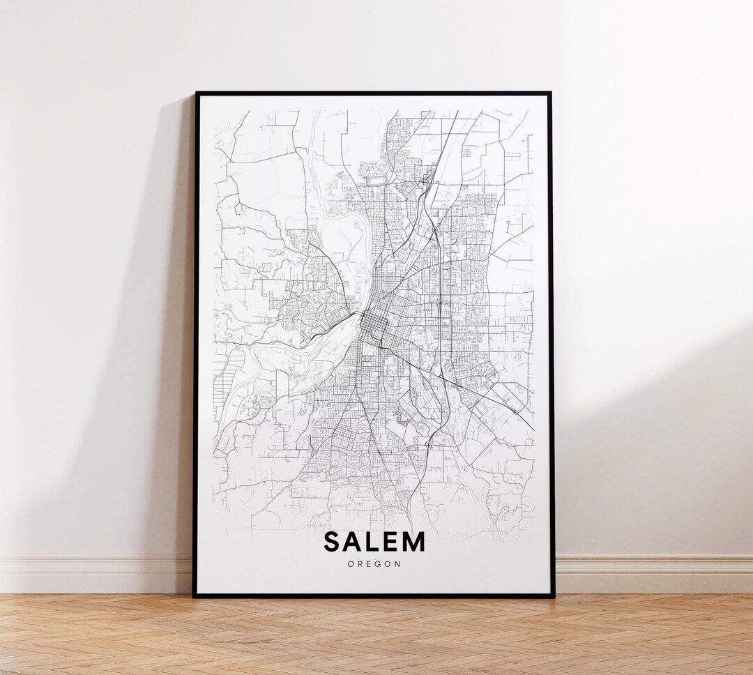 Salem OR City Map, Salem Street Map, Oregon USA Map Poster, Modern City ...