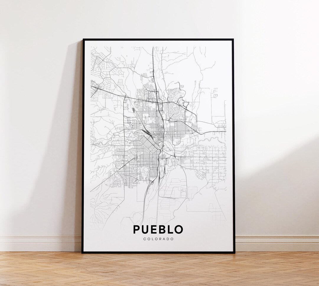 Pueblo City Map Print, Pueblo Street Map Poster, Colorado Map Art ...