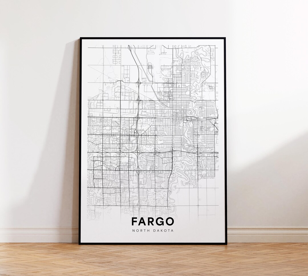 Fargo City Map Print, Fargo Street Map Poster, North Dakota Map Art ...