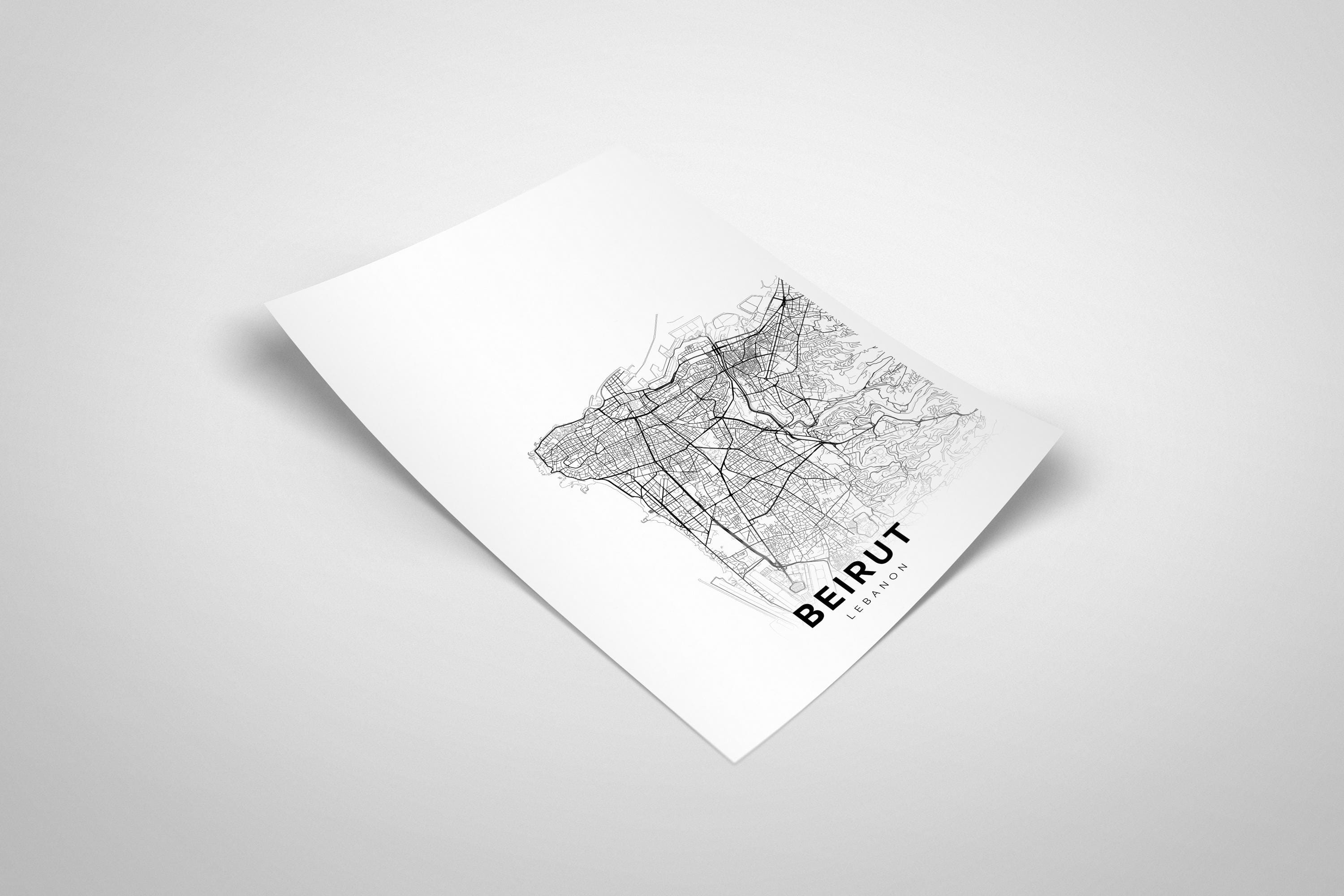 Beirut City Map Print, Beirut Street Map Poster, Lebanon Map Art, Black ...