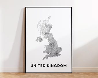 Minimalist United Kingdom Map Poster, UK Map Wall Art, Office Decor ...