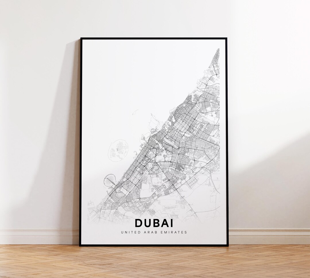 Dubai City Map Poster, Larger Dubai Area Map, UAE Map Art, Black and ...