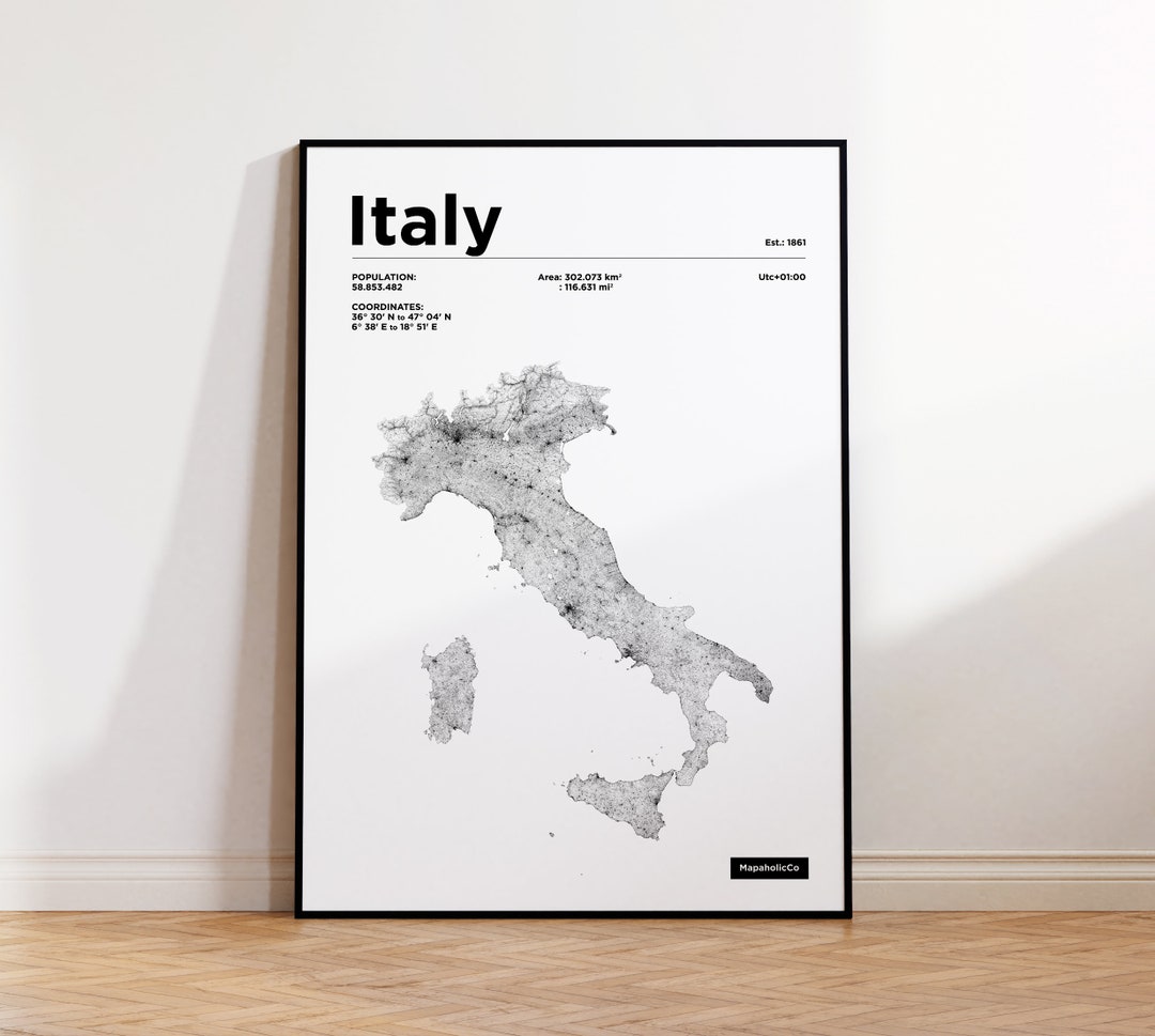 Italy Map Print, Italy Country Map Gift for Traveler, Italy Map Poster ...