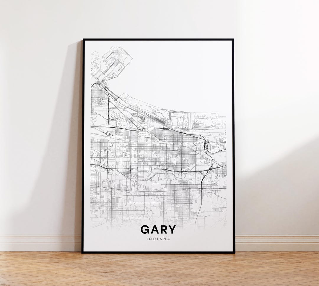 Gary City Map Print, Gary Street Map Poster, Indiana Map Art, Street ...