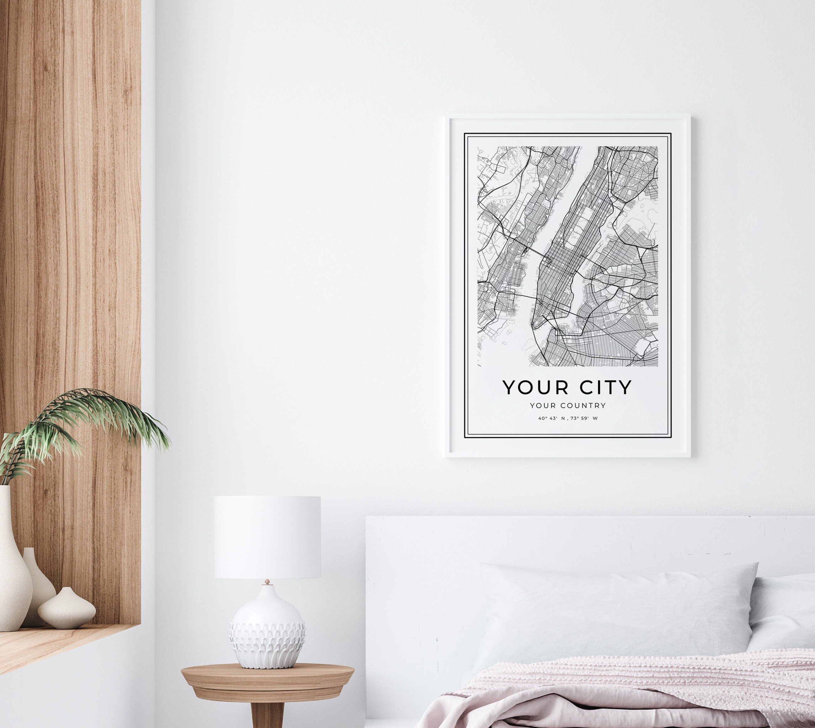Personalized City Map, Custom Town Map Print, City Map Art, Minimalist ...