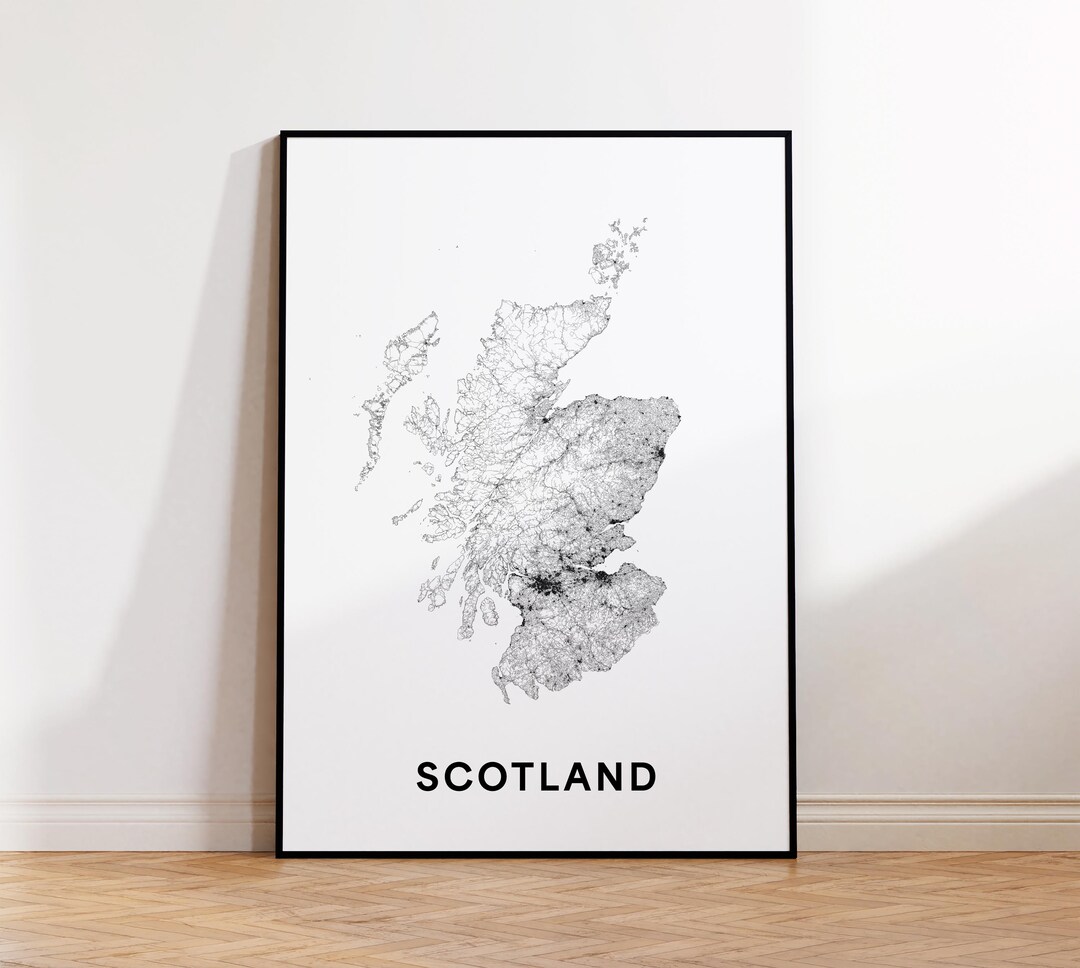 Scotland Map Print, Scotland Road Map Poster, Scotland Country Map ...
