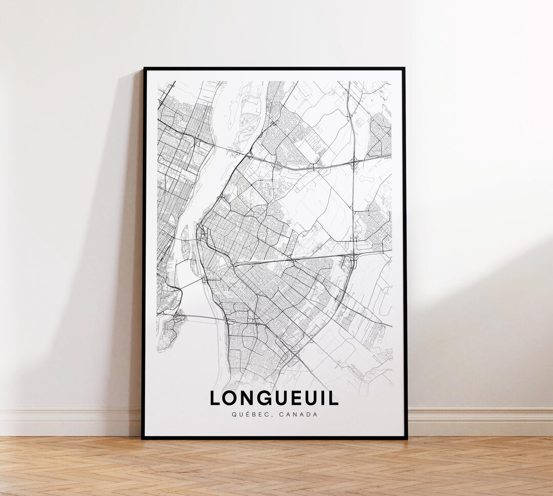 Longueuil City Map Print, Longueuil Street Map Poster, Quebec Map Decor ...