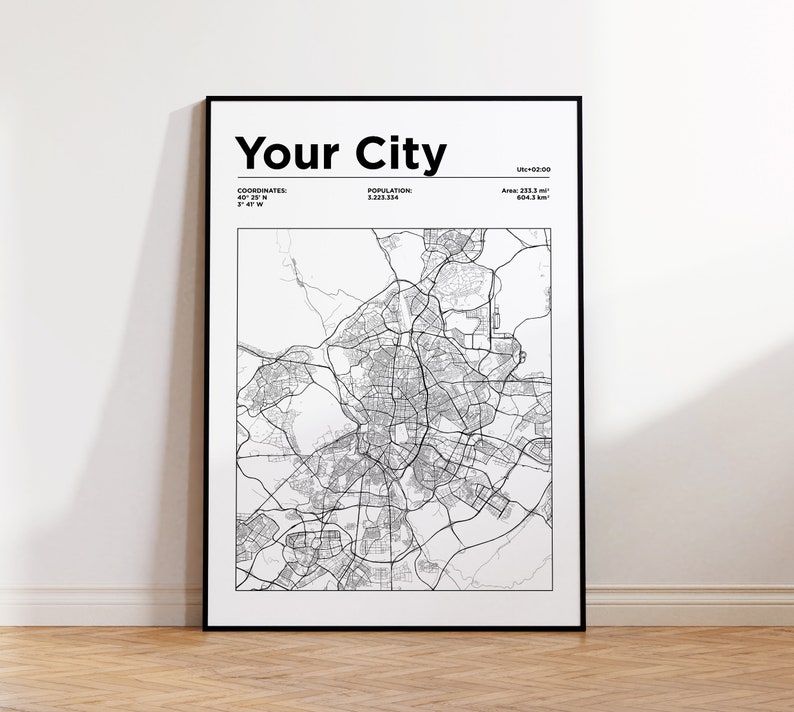 Custom City Map, Personalized City Map Wall Art, Printable Map Wall Art ...