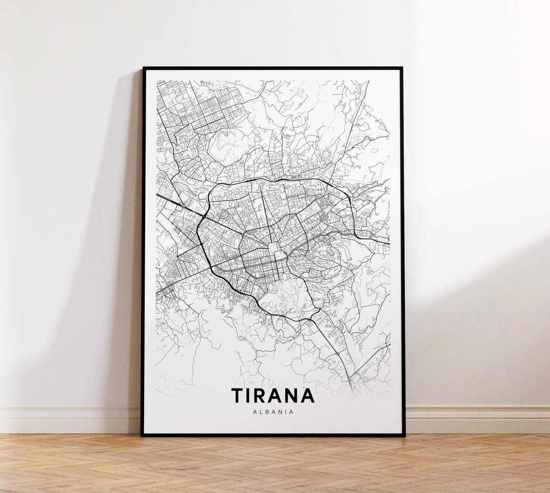 Tirana City Map, Tirana Street Map, Tirana Albania Modern Map Print ...