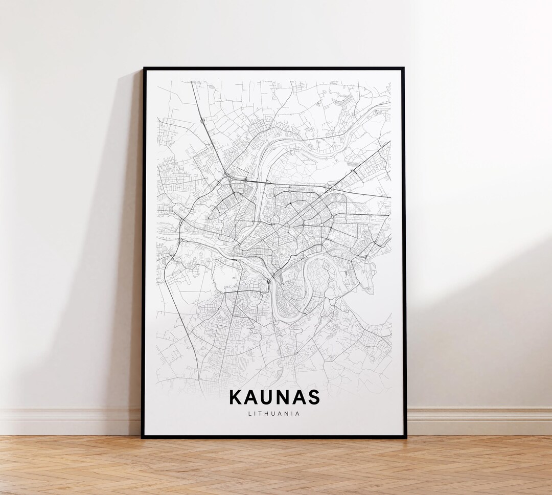 Kaunas City Map, Kaunas Map Print, Kaunas Lithuania Modern Map Poster ...
