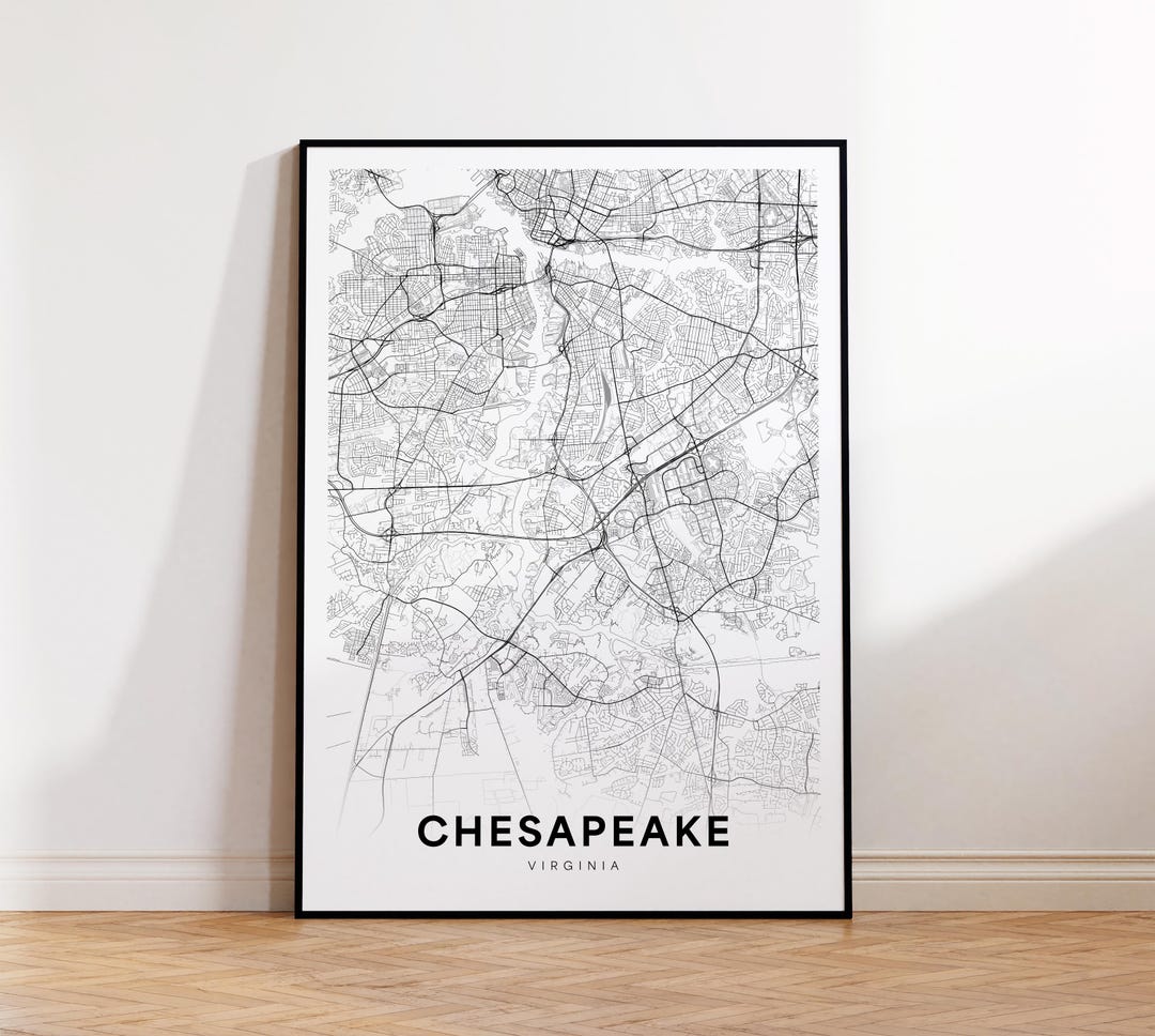 Chesapeake City Map Poster, Chesapeake VA Street Map, Virginia Map ...