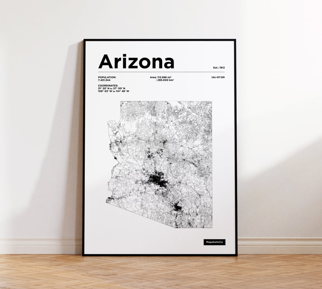 Arizona Map Print, Arizona State Map, US States, US Map, Arizona Street ...