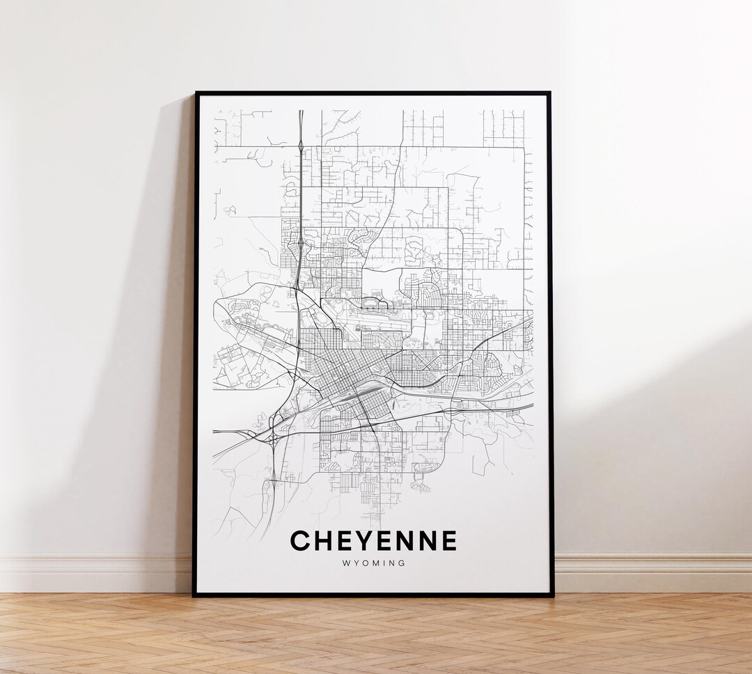 Cheyenne City Map Print, Cheyenne Street Map Poster, Wyoming Map Art ...