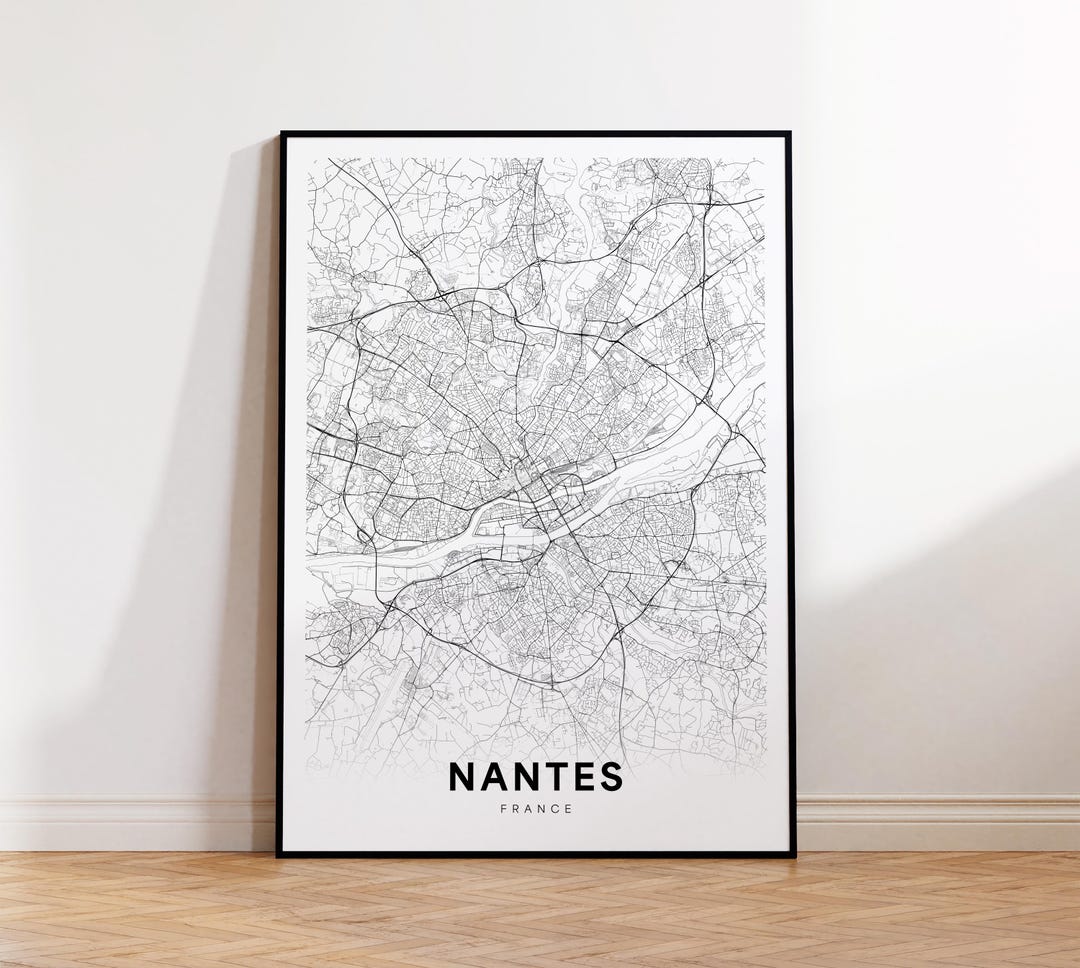 Nantes City Map, Nantes Street Map, Nantes France Modern Map Print ...
