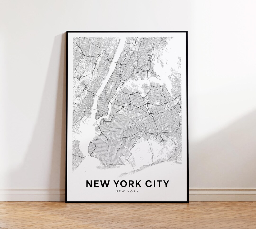 New York City Map Print, New York City Street Map Poster, Larger NYC ...