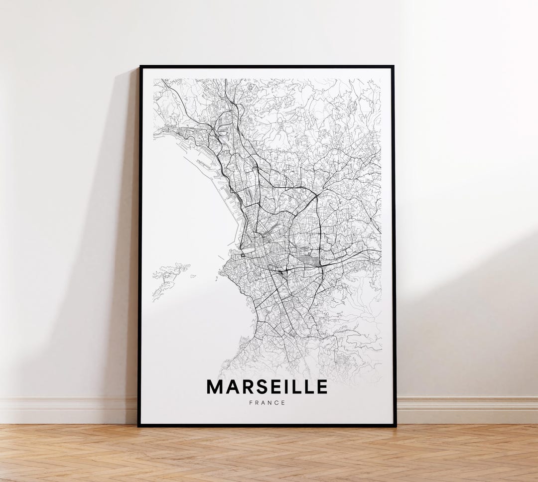 Marseille City Map, Marseille Road Map, Marseille France Minimalist Map ...